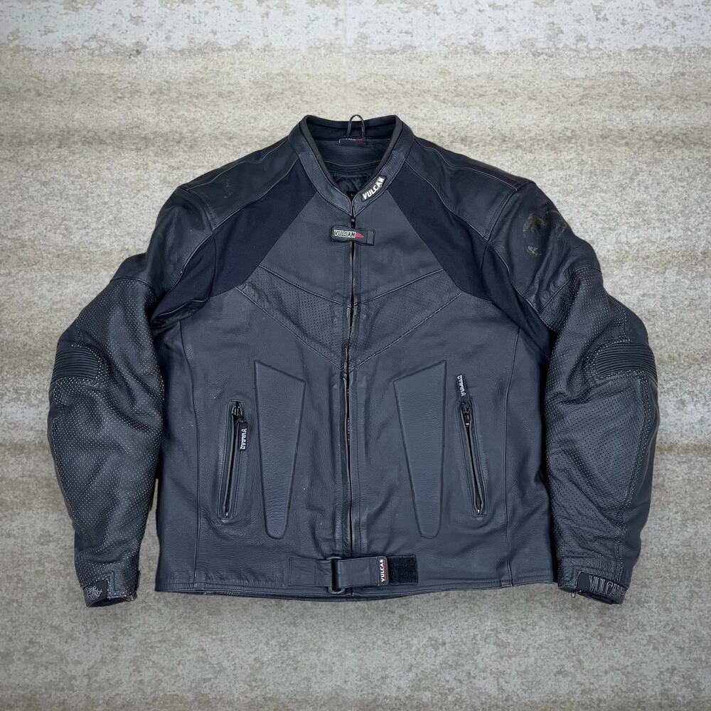 Vintage Vulcan Genuine Leather Jacket Jet Black Biker… - Gem